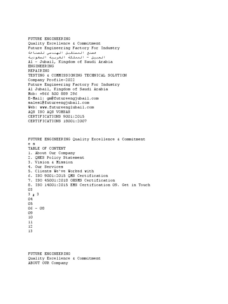 Future Engineerring Profile | PDF | Quality Management System | Iso 9000