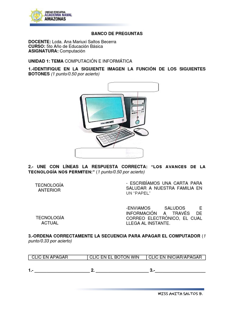 5to BANCO PREGUNTAS COMPUTACION | PDF | Hardware de la computadora | Informática