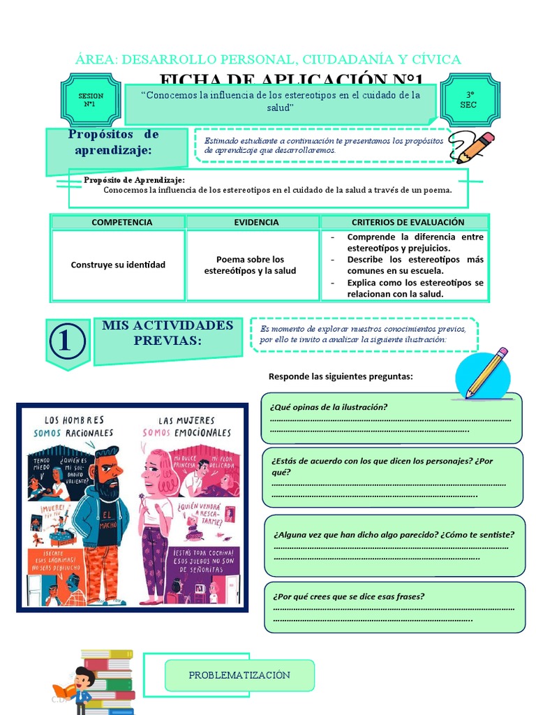 3° FICHA DE APLICACIÓN-SESIÓN1-SEM.1-EXP.2_DPCC | PDF | Estereotipos | Cognición