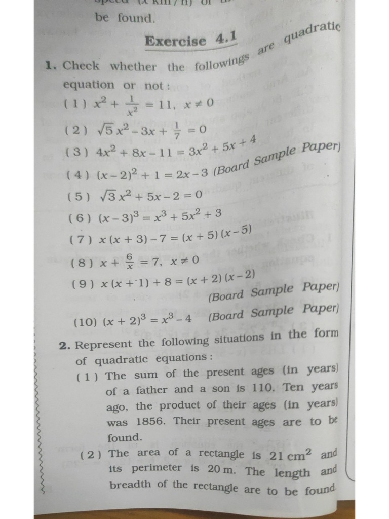 Chapter 4 Quadratic Equations Practice Book | PDF