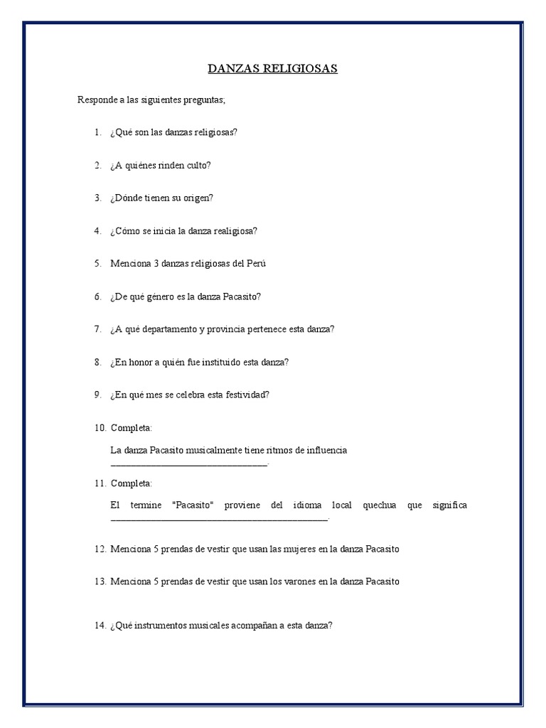 Danzas Religiosas Preguntas | PDF