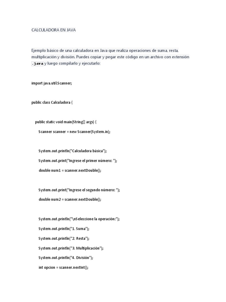 Calculadora en Java | PDF Calculadora en Java | PDF