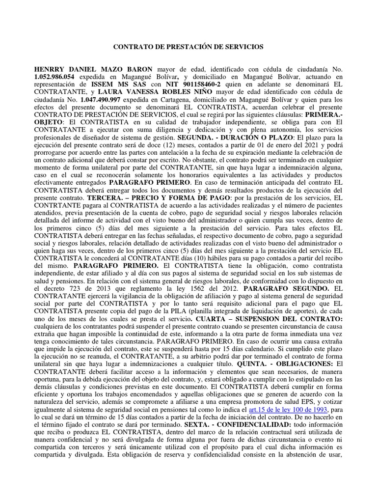 Contrato Laura - IsSEM | PDF