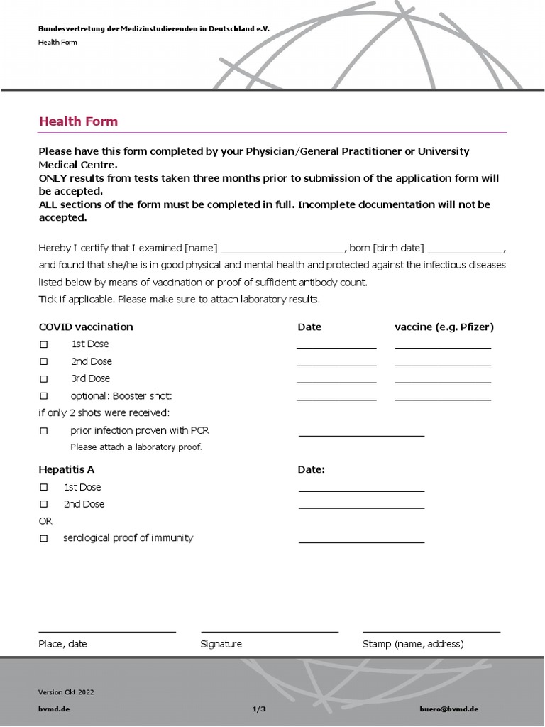BVMD Health Form | PDF | Vaccines | Vaccination