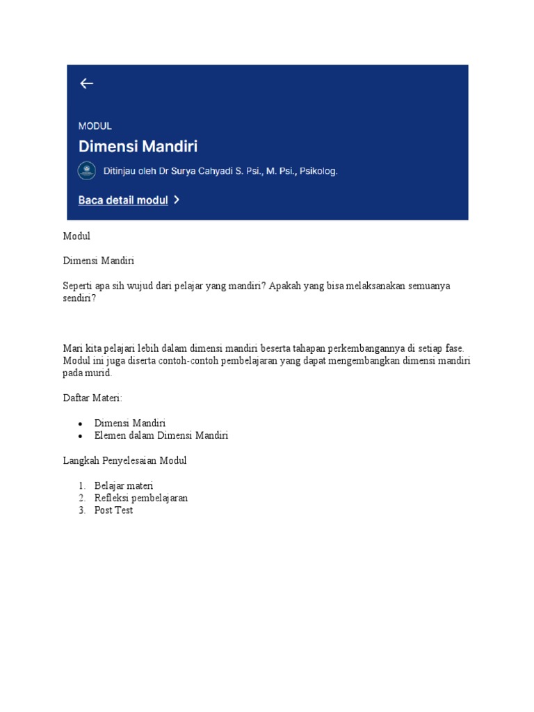 Kunci Jawaban Modul Dimensi Mandiri | PDF