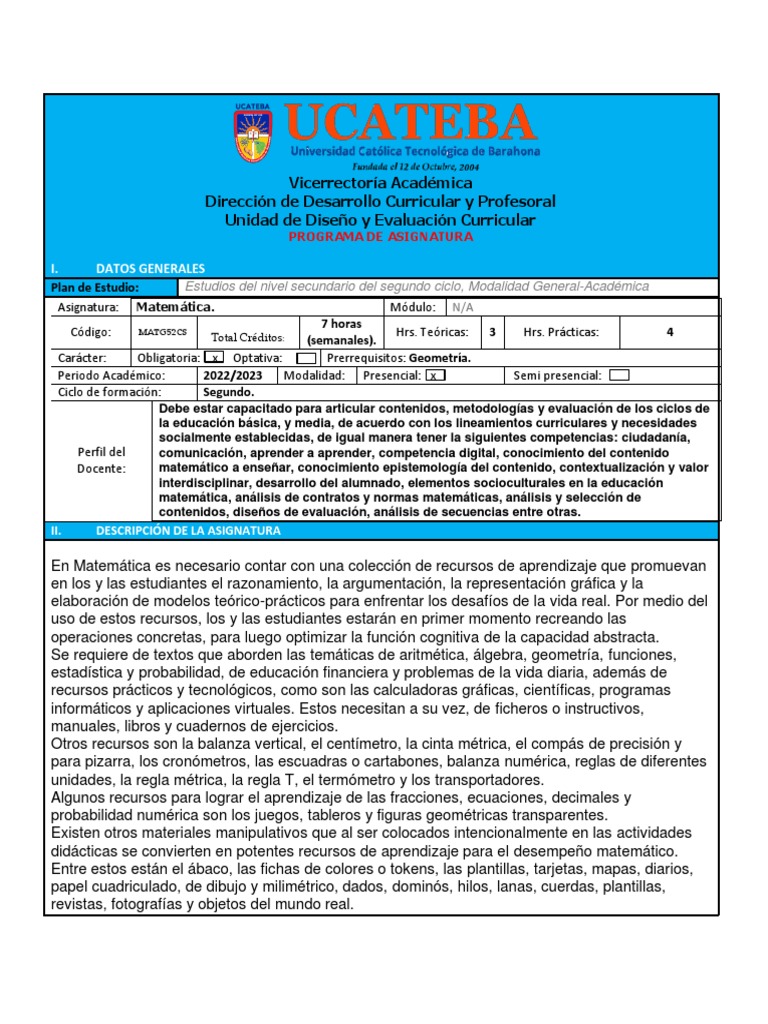 Plantilla para Diseño de Programa de Asignatura | PDF