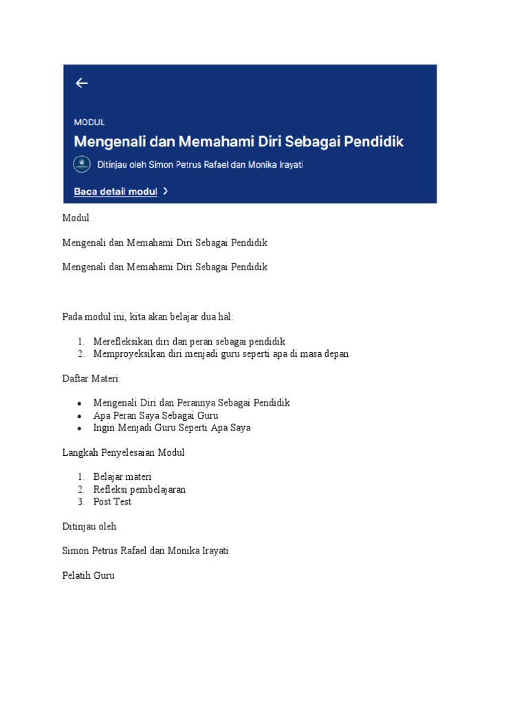 Kunci Jawaban Modul Mengenali Dan Memahami Diri Sebagai Pendidik | PDF Kunci Jawaban Modul Mengenali Dan Memahami Diri Sebagai Pendidik | PDF