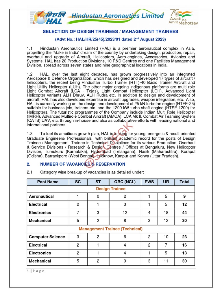 @sscjegk: Selection of Design Trainees / Management Trainees | PDF
