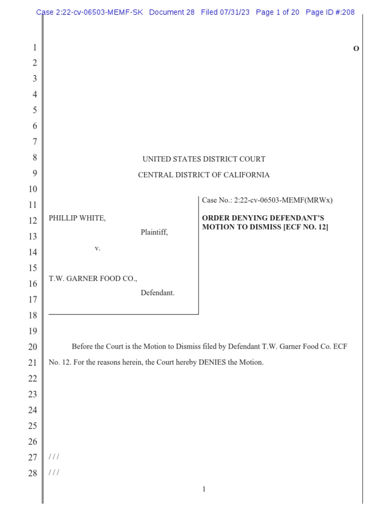 Order Denying Motion to Dismiss | PDF | Federal Rules Of Civil ...