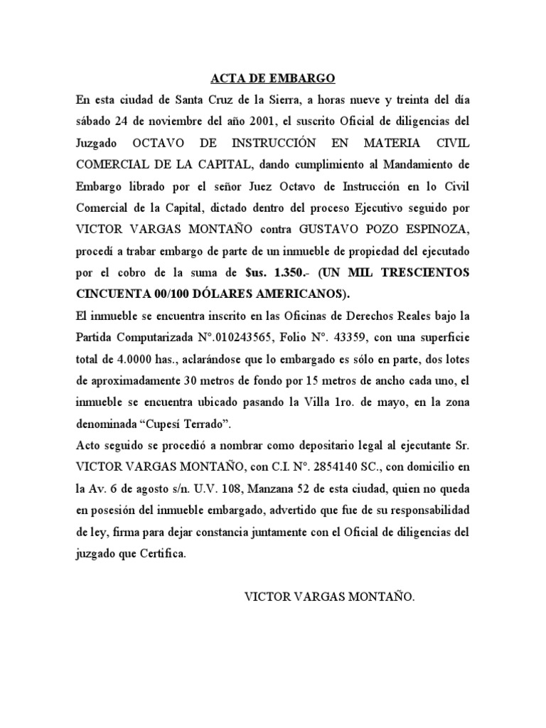 Acta de Embargo | PDF