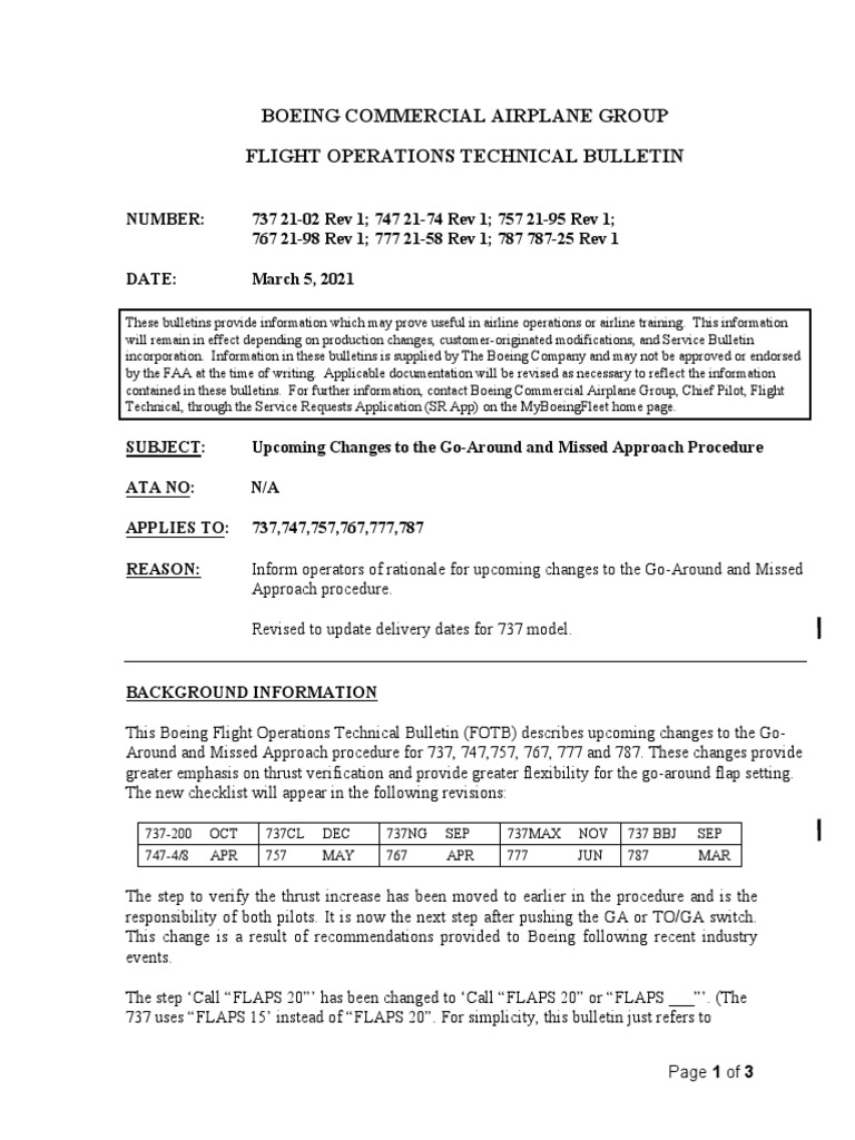 FOTB Cross-Model GO-AROUND and MISSED APPROACH - Rev1 | PDF | Flap (Aeronautics) | Aviation