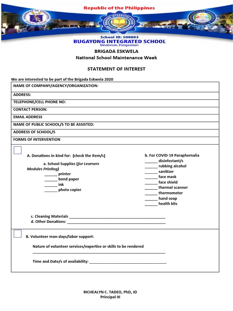BRIGADA ESKWELA 2020 Interest Form | PDF