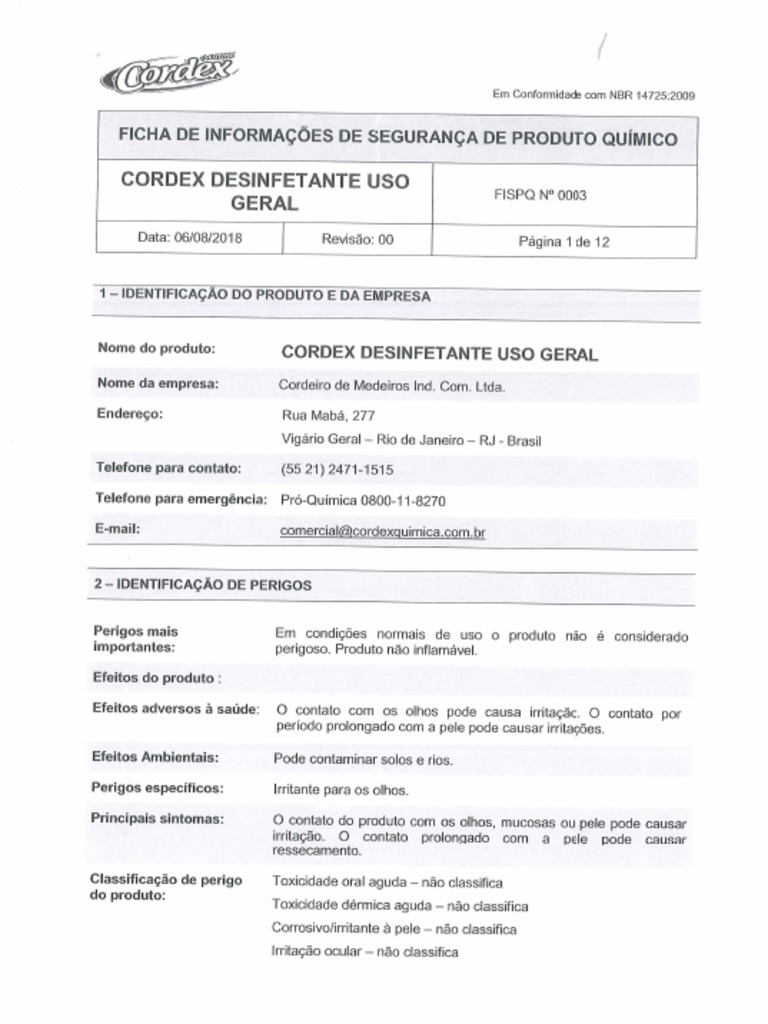 Cordex - Desinfetante Uso Geral | PDF