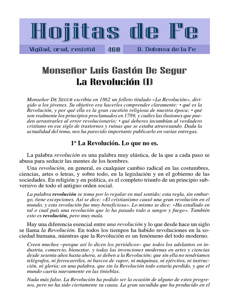 Sobre La Revolucion - Mons de Segur (Compx12) | PDF | Iglesia Católica | Fe