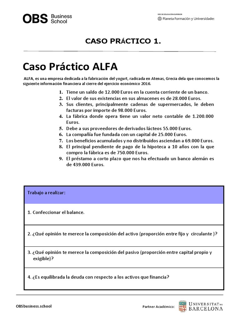 Caso Práctico 1 - Alfa | PDF | Hoja de balance | Servicios financieros