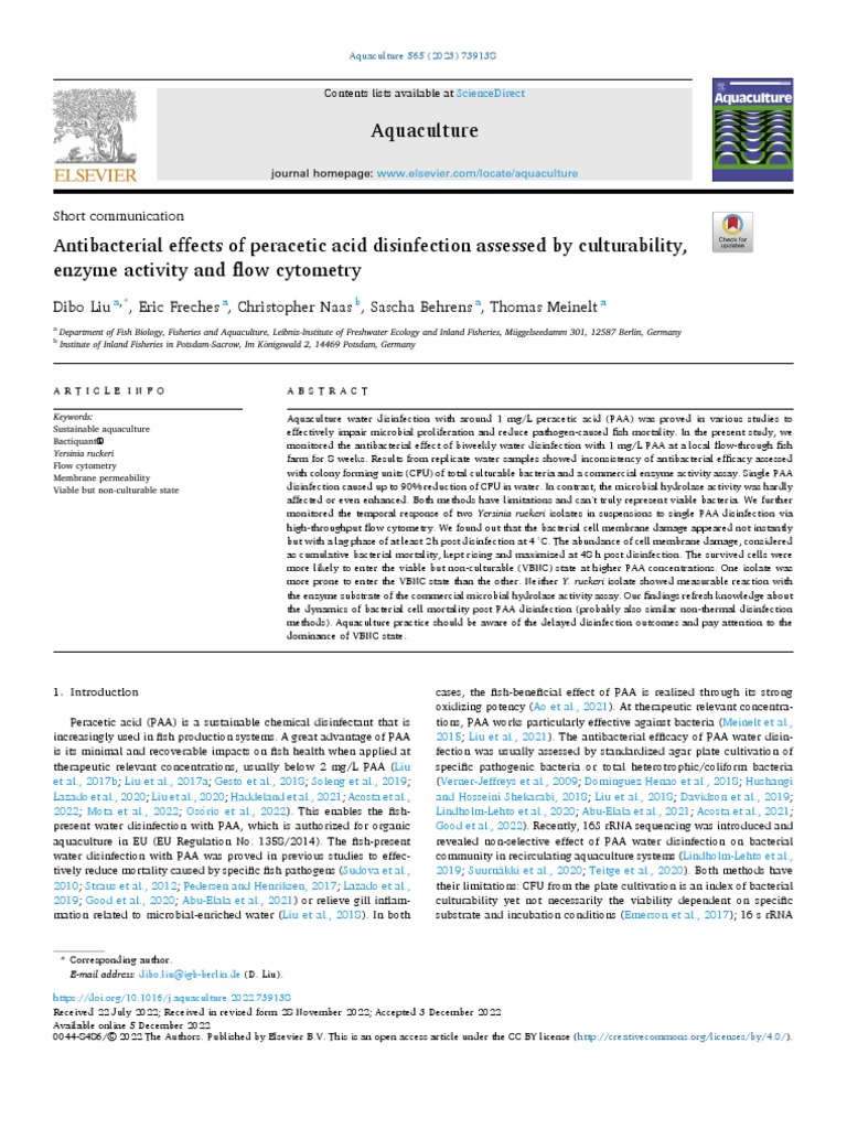 Antibacterial Effects of Peracetic Acid Disinfection Assessed by - 2023 ...