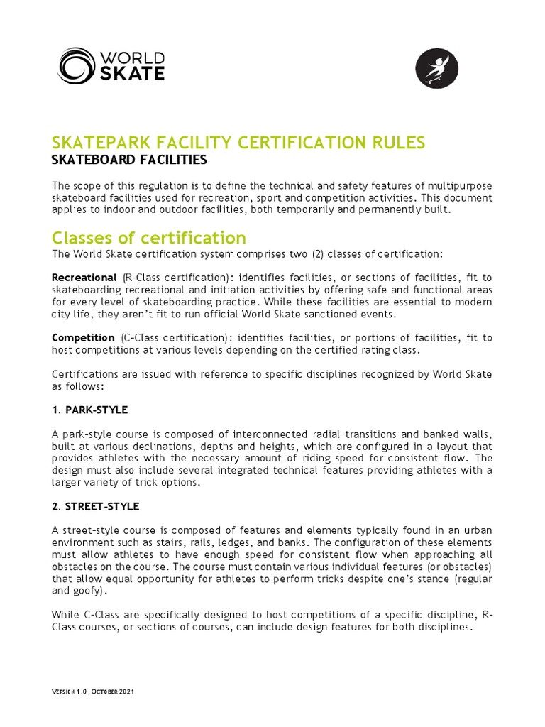 FINAL - World Skate - Facility Certification Rules Vesrion 1.0 - October 2021 | Download Free ...