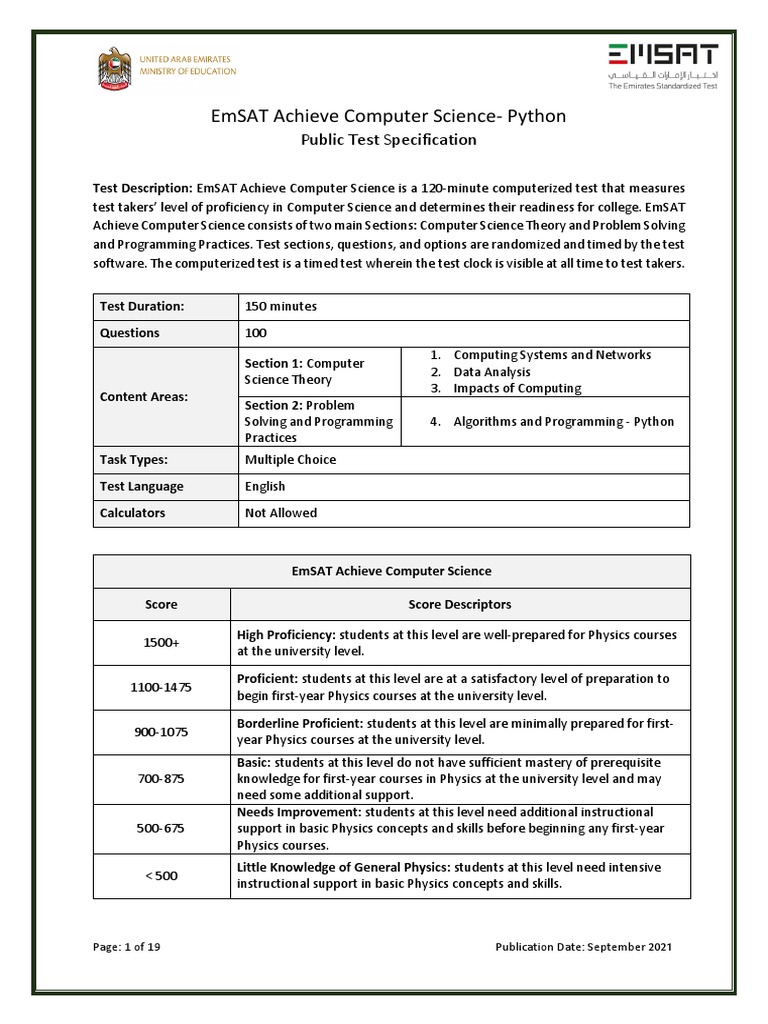 Achieve Computer Science (Python) Public Test Specifications - Eng 2021 ...
