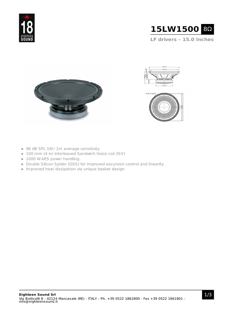 15LW1500 8Ω | PDF | Loudspeaker | Inductor