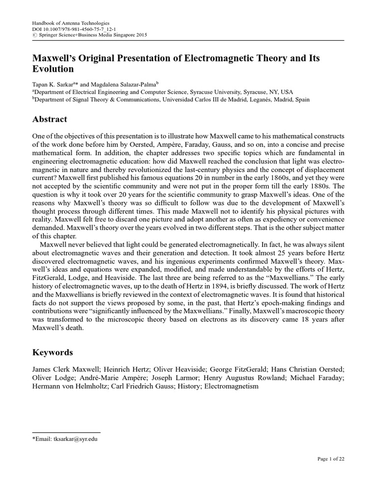 Maxwell's Electromagnetic Theory Evolution | PDF | Electromagnetism ...