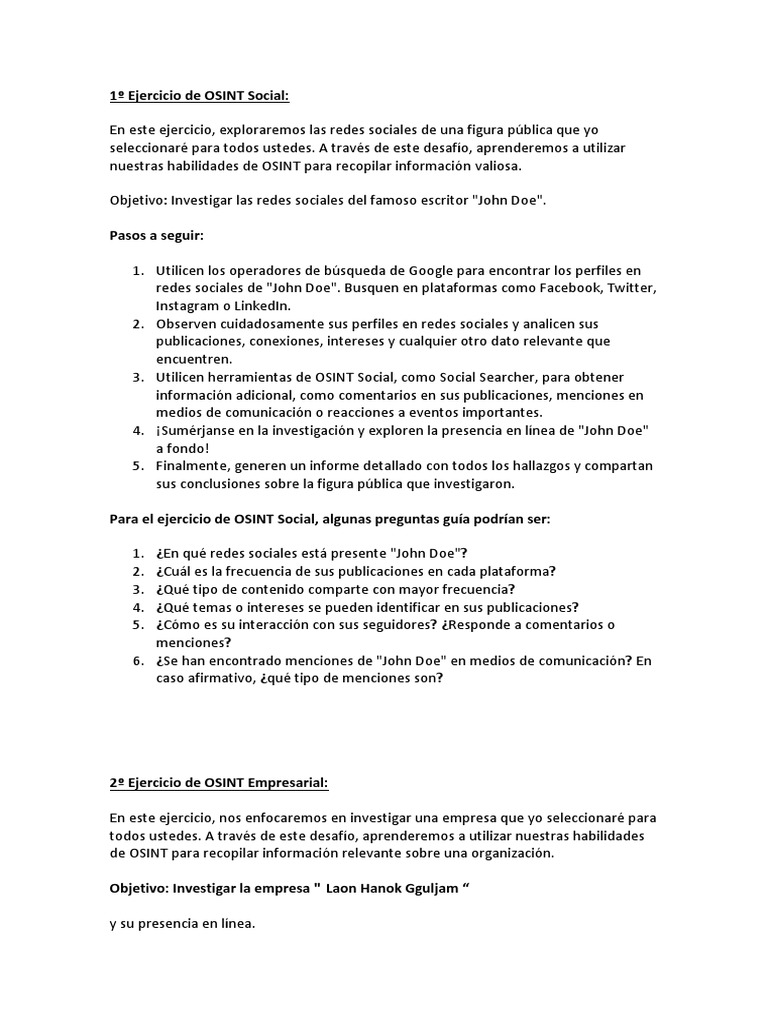 Ejercicios de OSINT | PDF | Servicio de redes sociales | Facebook