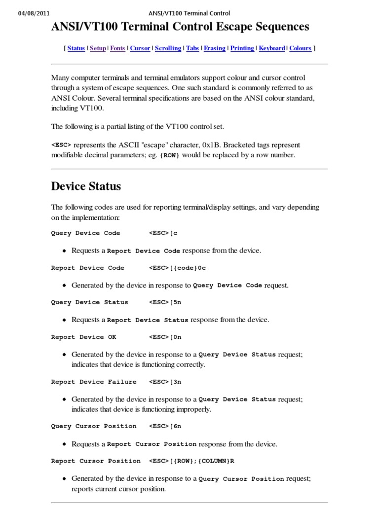 VT100 Terminal Control | PDF | Computer Terminal | Computer Data