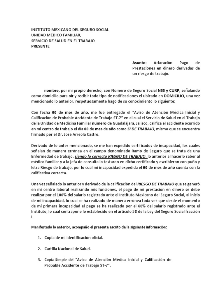 Aclaración de Pago por Riesgo de Trabajo | PDF