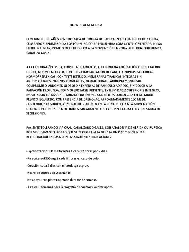 NOTA DE ALTA MEDICA | PDF