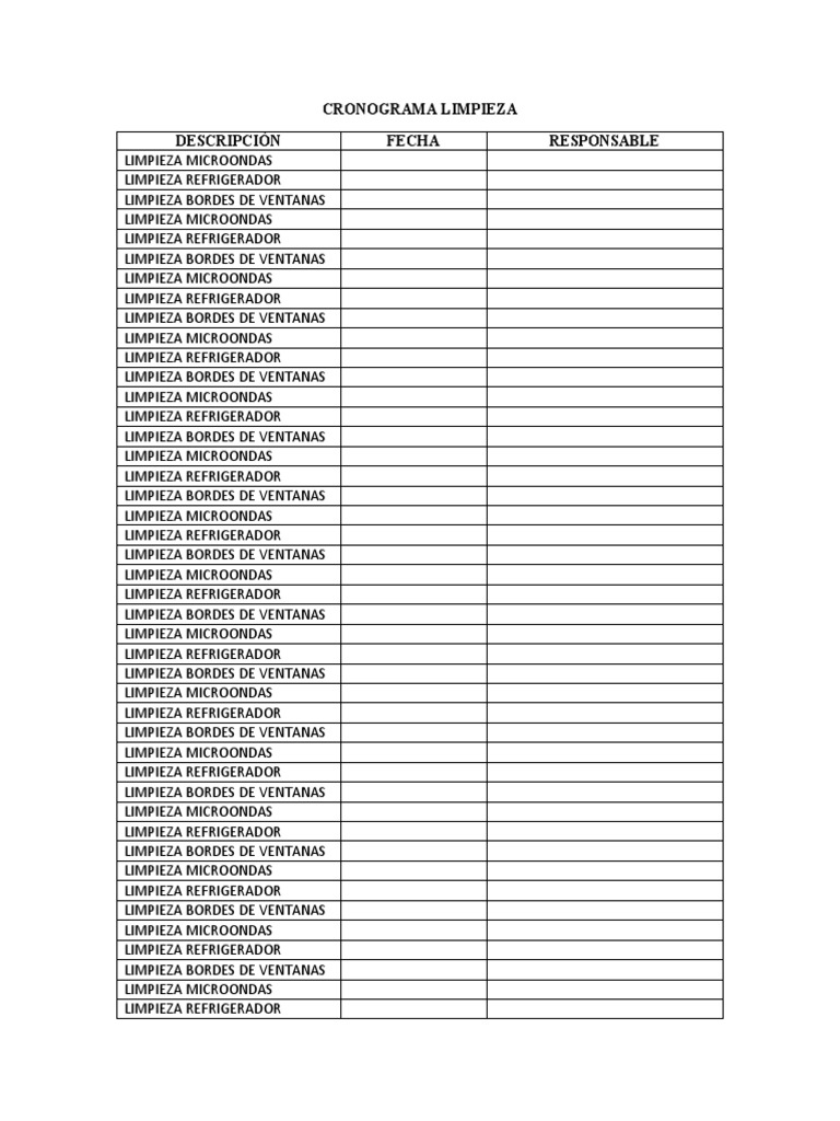 Cronograma Limpieza Oficina | PDF