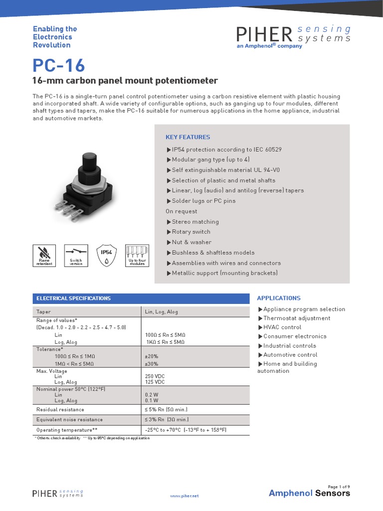 Piher PC-16 | PDF | Manufactured Goods | Electrical Engineering