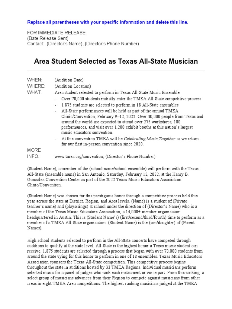Region 13 Student Joins TMEA All-State | PDF | Performing Arts | Music ...