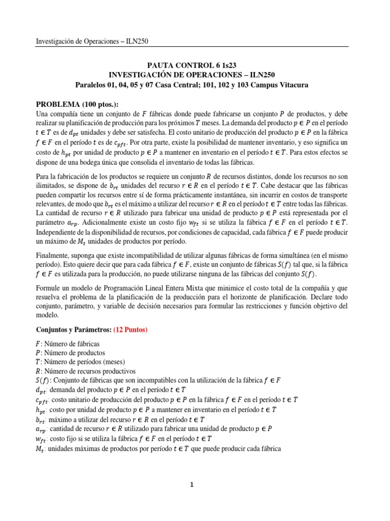 PAUTA CONTROL 6 1s23 | PDF | Inventario | Programación lineal