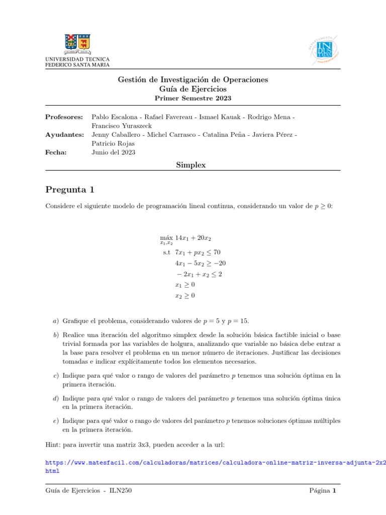 Guía 5 - Simplex | PDF | Análisis | Algoritmos y Estructuras de Datos