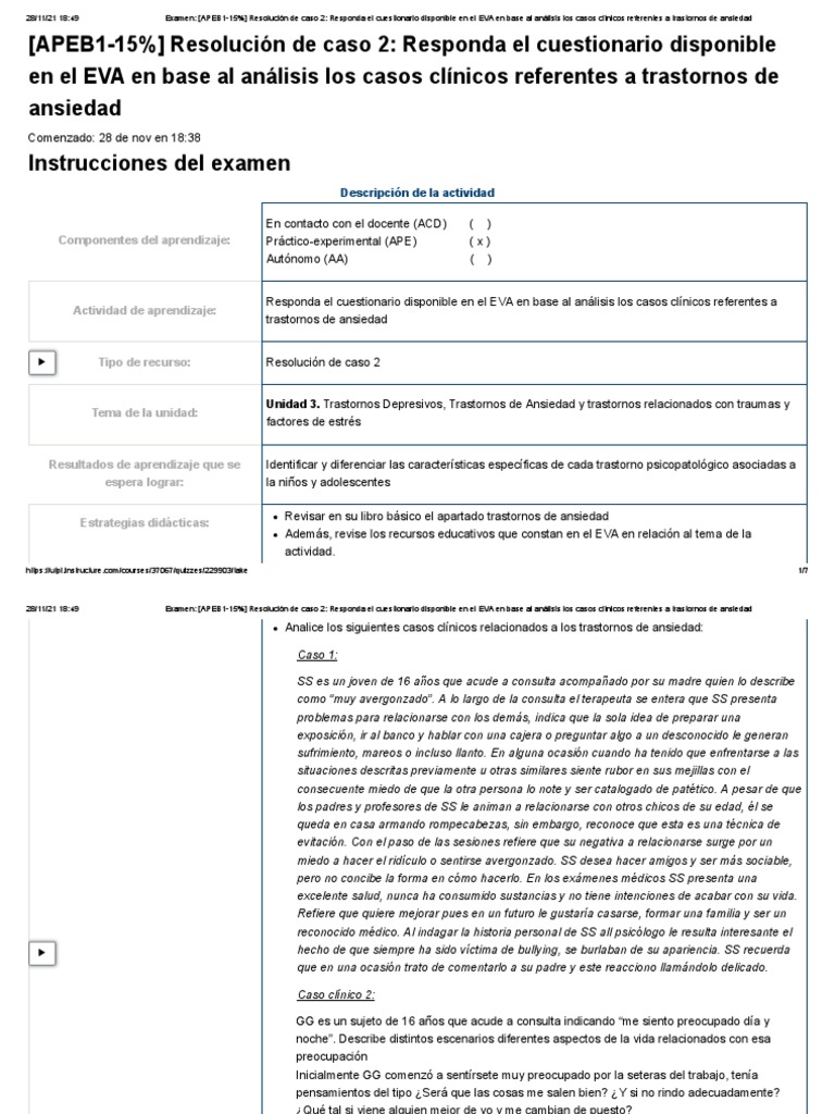 Examen - (APEB1-15%) Resolución de Caso 2 - Responda El Cuestionario Disponible en El EVA en ...