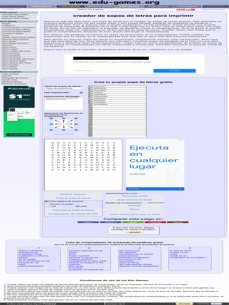 Creador Gratuito de Sopas de Letras | PDF