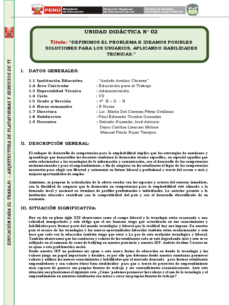 Formato - Unidad Didáctica - 2023 - II - Editado Salcedo - Administracion | PDF | Evaluación ...