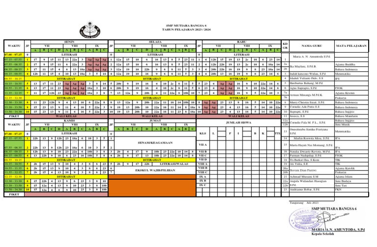 Jadwal Pelajaran SMP 2023-2024 | PDF