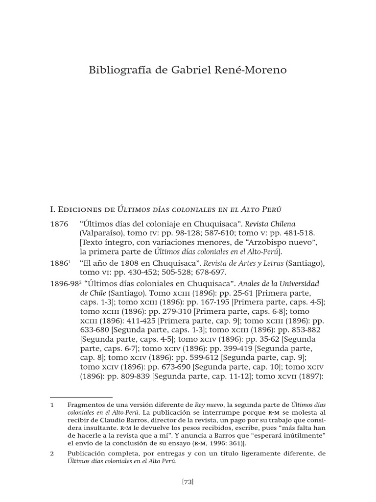Bibliografía de René-Moreno | PDF | Bolivia | Imprenta