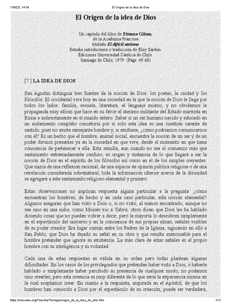 El Origen de La Idea de Dios | Descargar gratis PDF | Existencia | Immanuel Kant