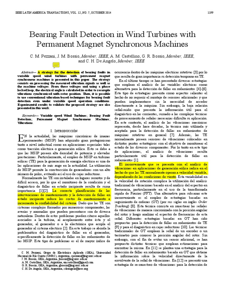 Bearing Fault Detection In Wind Turbines With Permanent Magnet