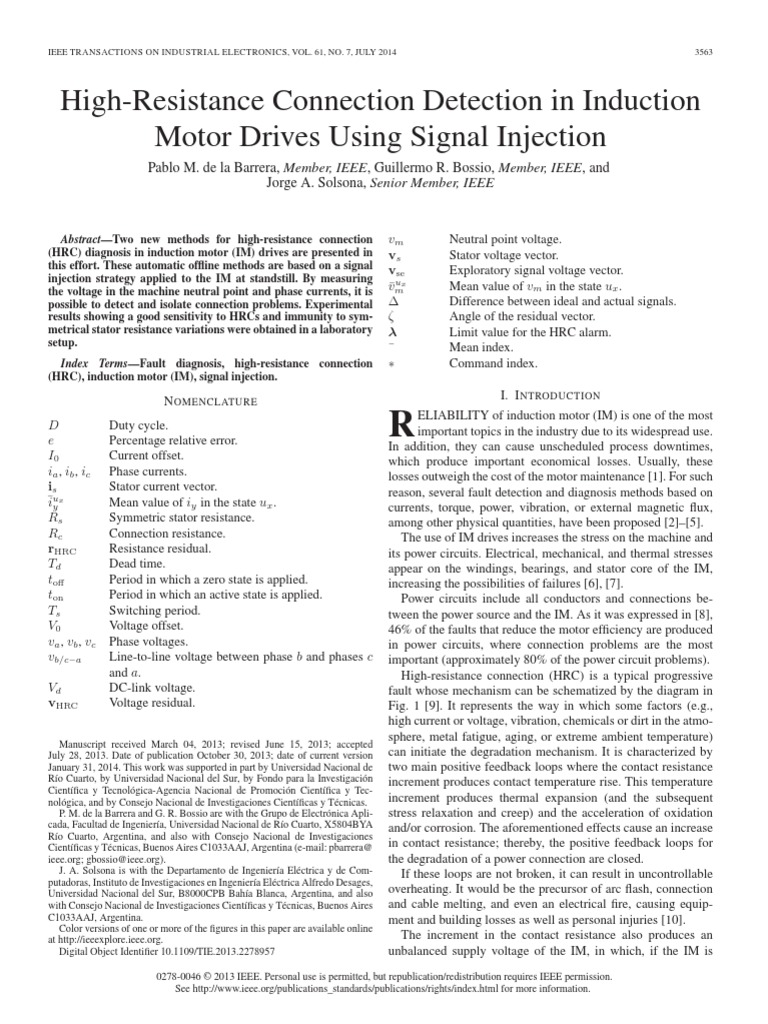 High Resistance Connection Detection In Induction Motor Drives Using Signal Injection Pdf