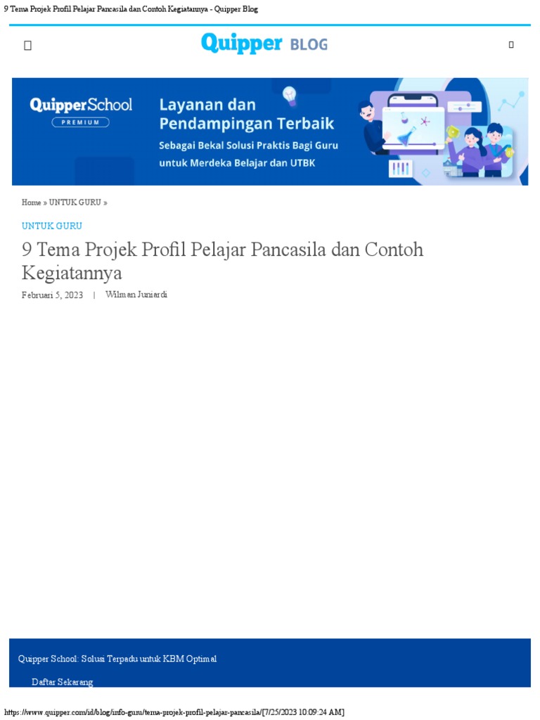 9 Tema Projek Profil Pelajar Pancasila Dan Contoh Kegiatannya - Quipper Blog | PDF