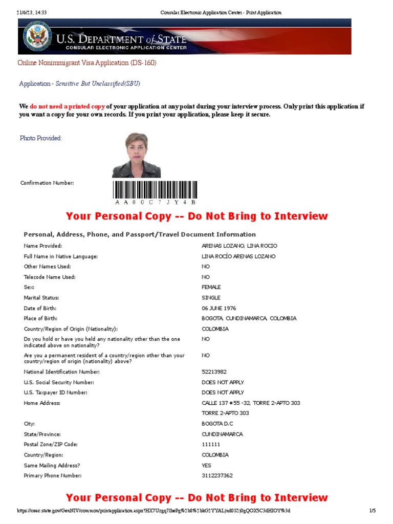 Consular Electronic Application Center - Print Application | PDF ...