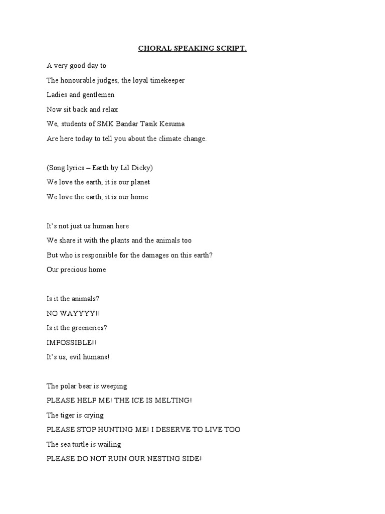 Choral Speaking Script | PDF