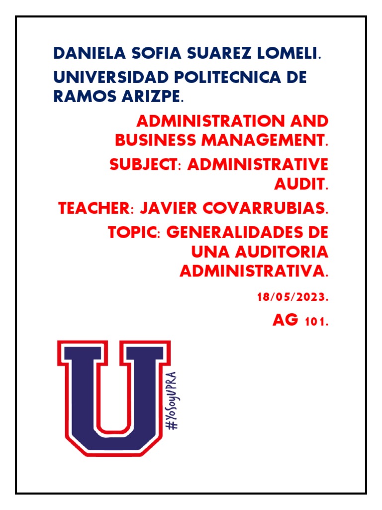 Generalidades de Una Auditoria Administrativa. Daniela Sofia Suarez Lomeli. Ag 101 | PDF | Auditoría