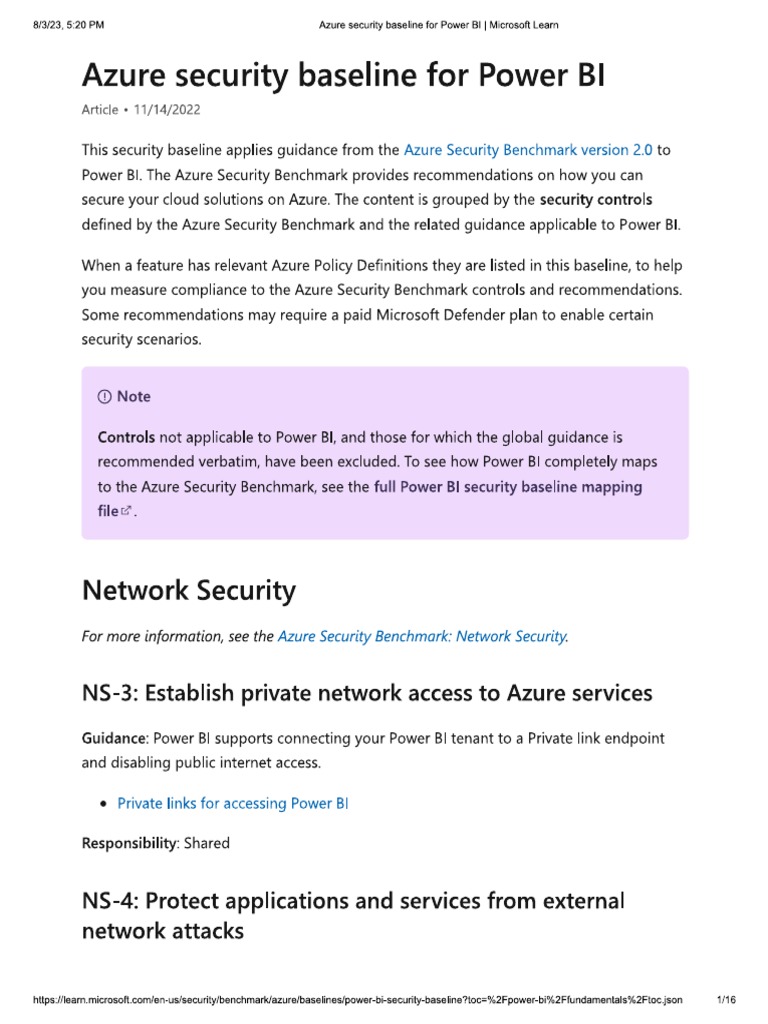 Azure Security Baseline For Power BI | PDF