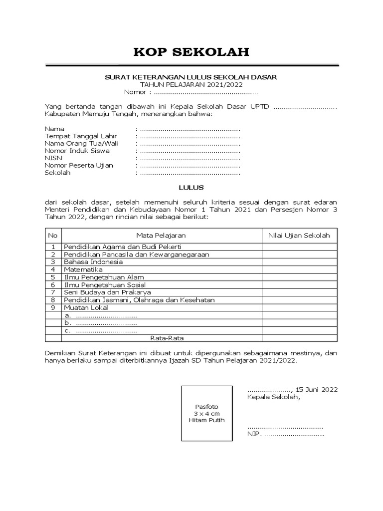 Surat Keterangan Lulus Sd | PDF Surat Keterangan Lulus Sd | PDF