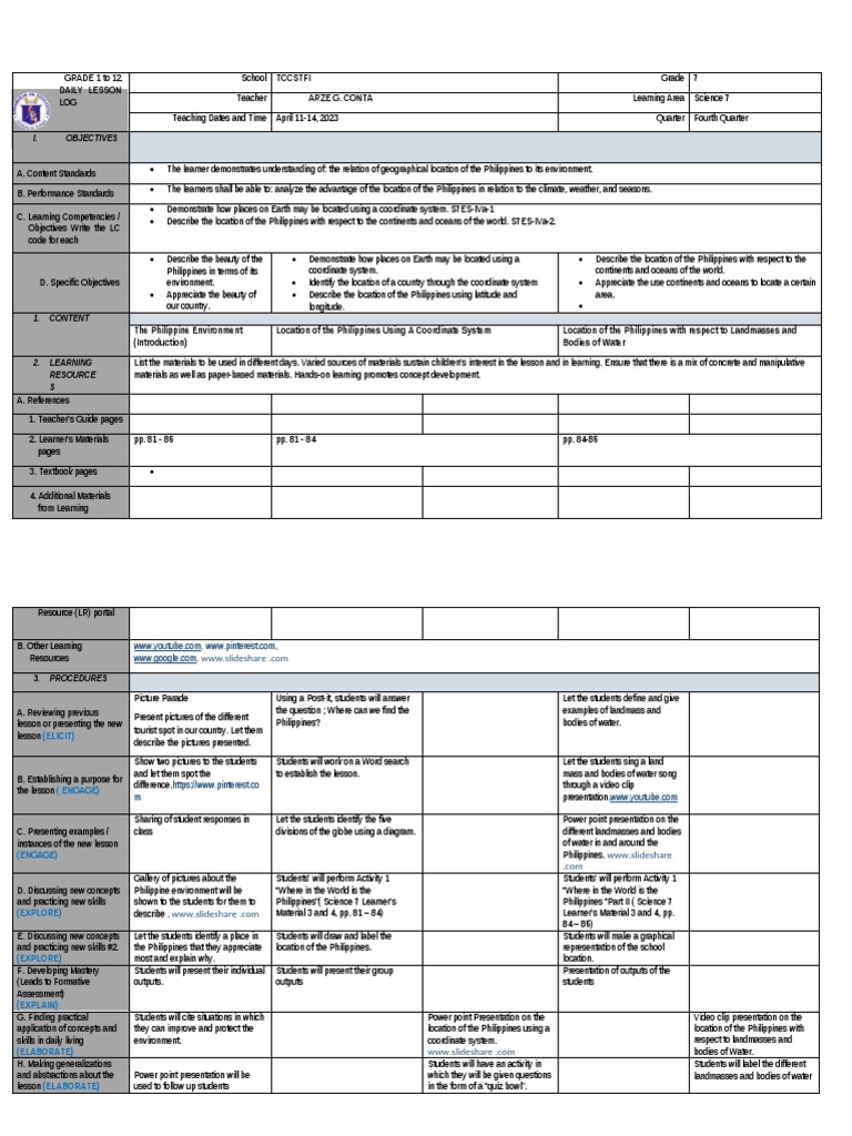 4th-Quarter-G7 Weekly LP | PDF | Learning | Teachers