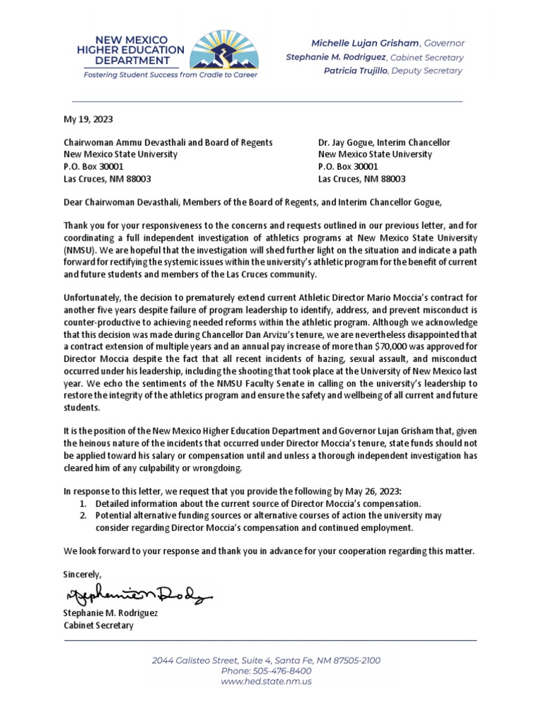 Letter of Concern To NMSU Athletic Director 2023.05.19 | Download Free ...