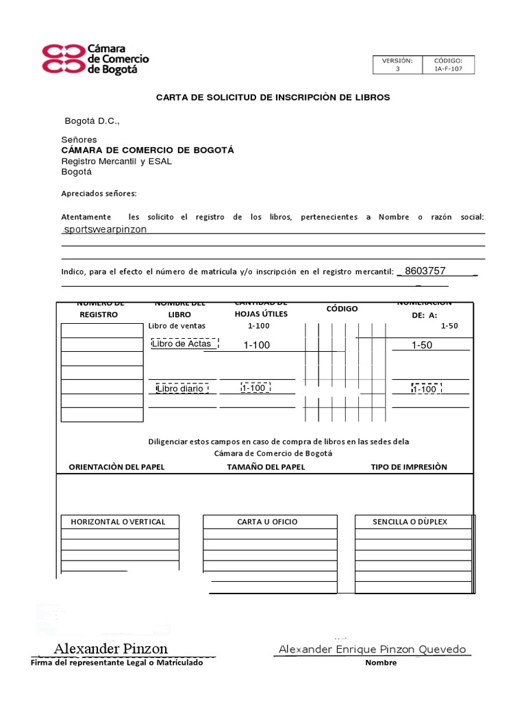 Carta de Solicitud de Inscripcion de Libros | PDF